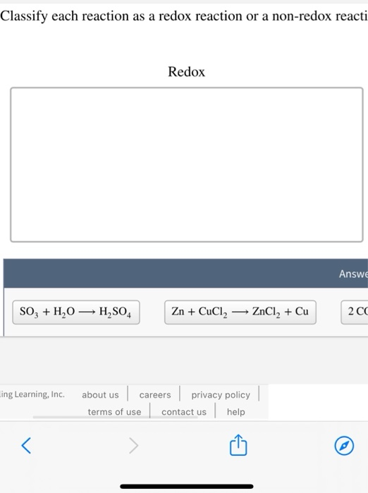 Solved Classify each reaction as a redox reaction or a | Chegg.com
