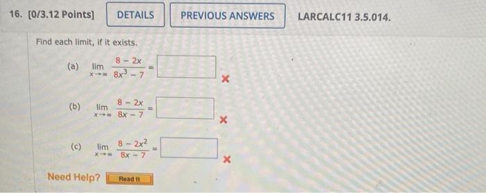 Solved Find limx→∞h(x), if it exists: f(x)=6x2+2x+4 (a) | Chegg.com