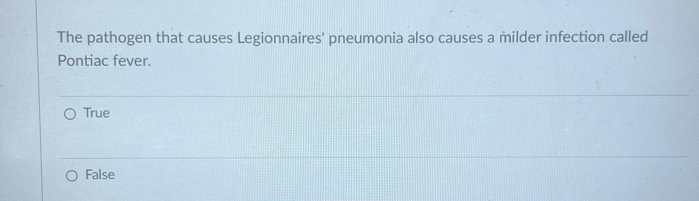 Solved The pathogen that causes Legionnaires' pneumonia also | Chegg.com