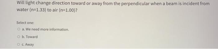 Solved Will light change direction toward or away from the | Chegg.com