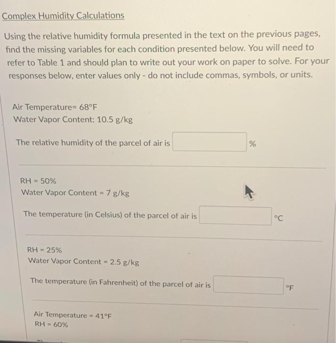Complex Humidity Calculations Using the relative | Chegg.com