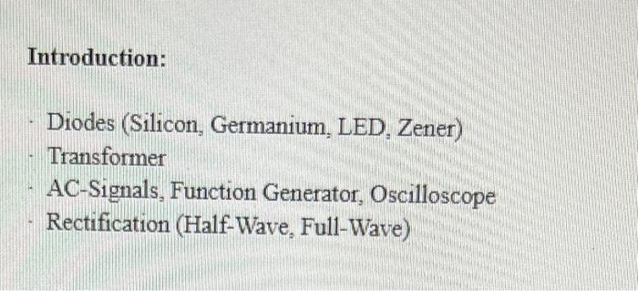Solved Introduction: Diodes (Silicon, Germanium, LED, Zener) | Chegg.com