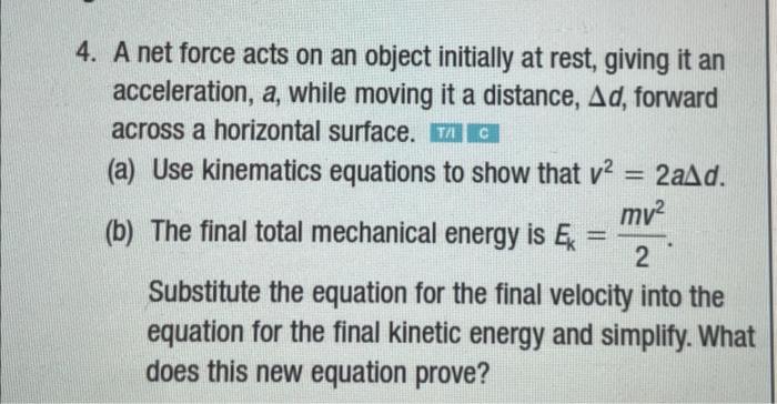 Solved 4 A Net Force Acts On An Object Initially At Rest 5243