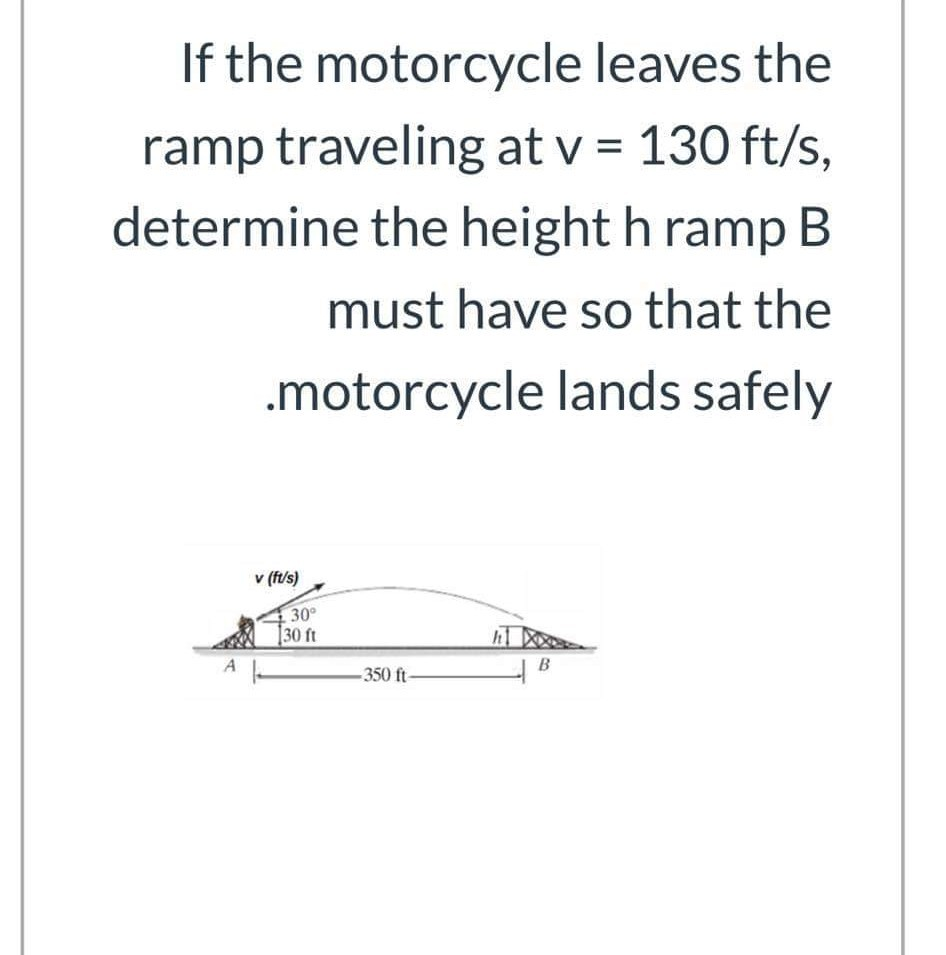 Solved If the motorcycle leaves the ramp traveling at y = | Chegg.com