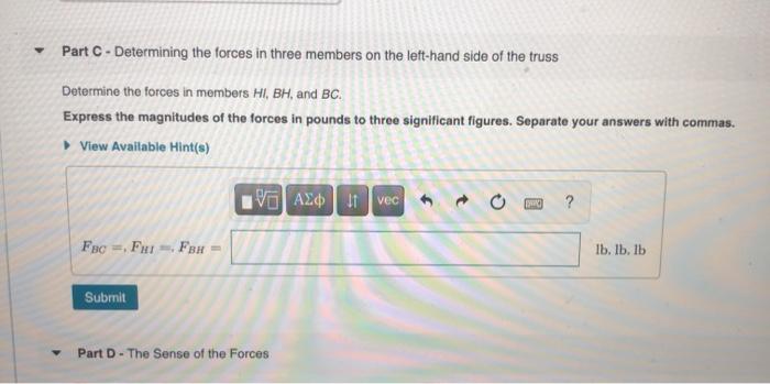 Solved Part A - Determining the forces in three specified | Chegg.com