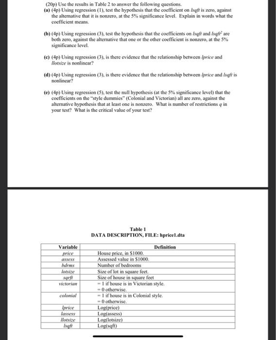 Solved 3. (30p) Hpricel.dta is a data set collected from the | Chegg.com