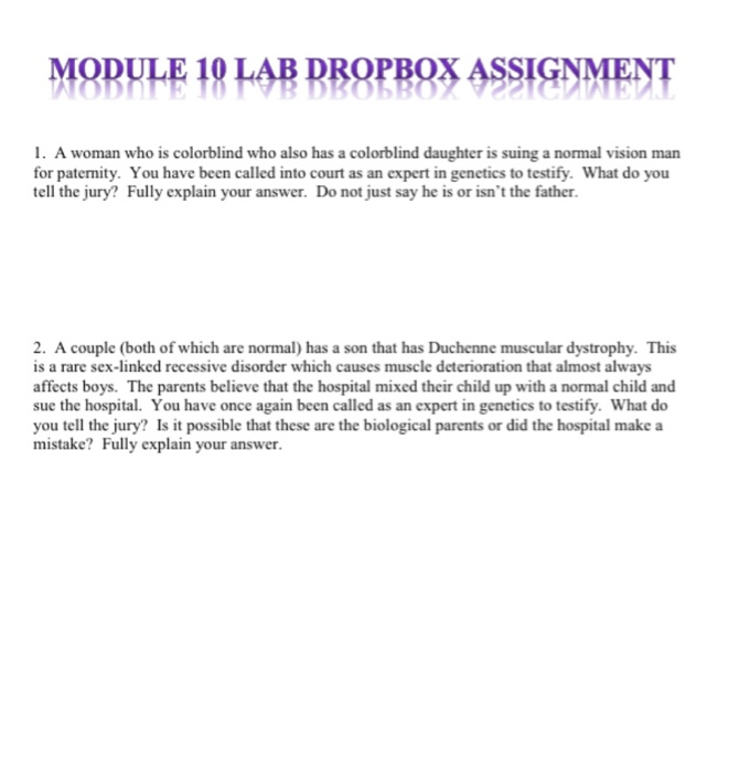 Solved MODULE 10 LAB DROPBOX ASSIGNMENT 1. A woman who is | Chegg.com