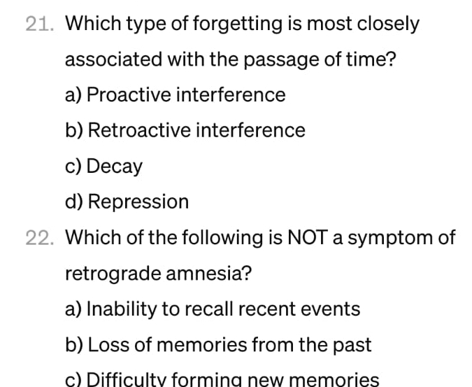 Solved Which type of forgetting is most closely associated | Chegg.com