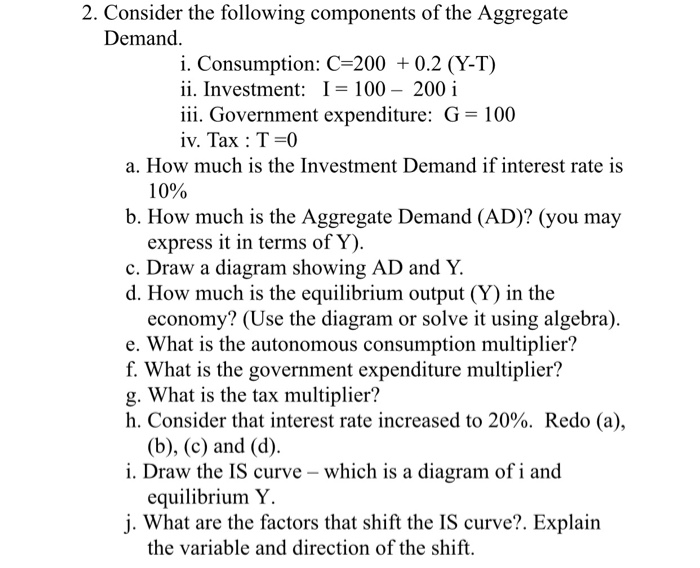 Solved 2. Consider the following components of the Aggregate | Chegg.com
