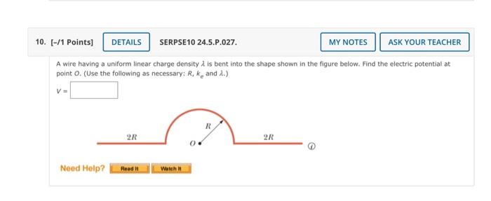 Solved A wire having a uniform linear charge density λ is | Chegg.com