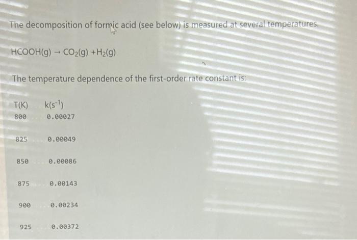 Solved The decomposition of formic acid (see below) is | Chegg.com
