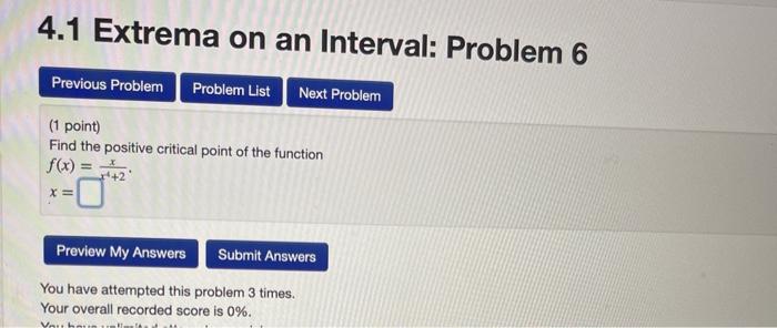 Solved 4.1 Extrema on an Interval: Problem 11 Previous | Chegg.com