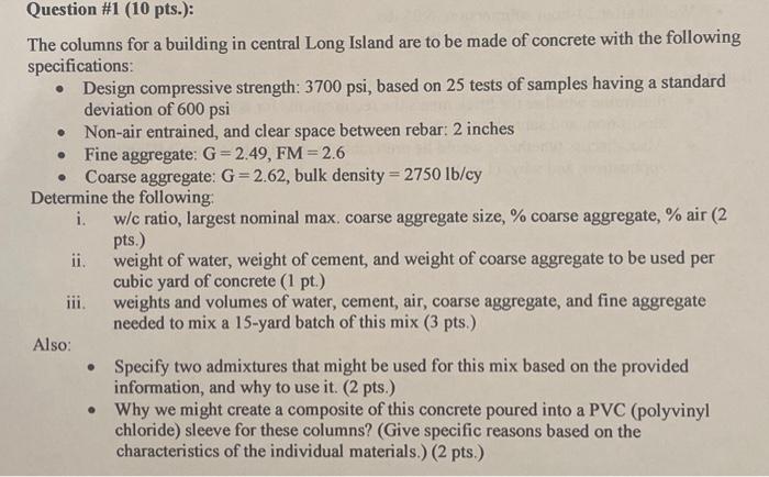 Solved The columns for a building in central Long Island are | Chegg.com