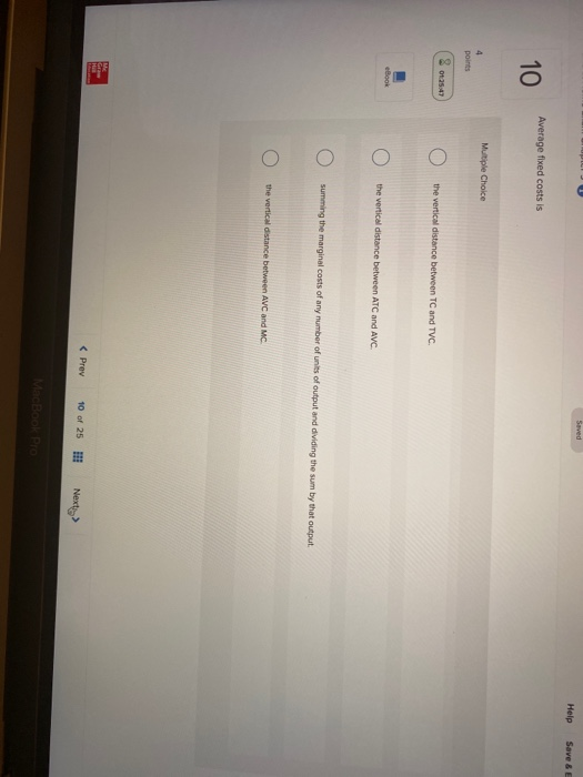 Solved Help Save & E Average fixed costs is Multiple Choice | Chegg.com