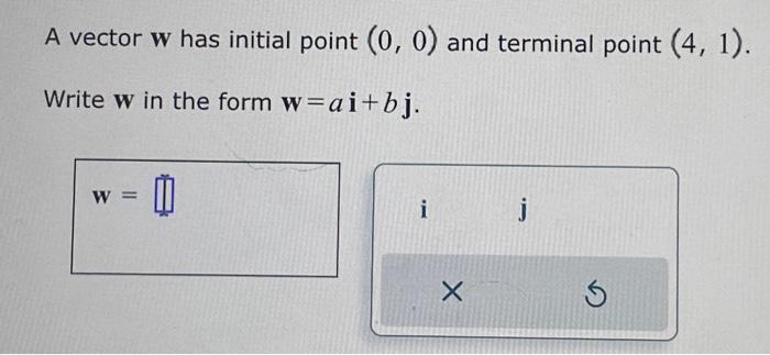 Solved A vector w has initial point (0, 0) and terminal | Chegg.com