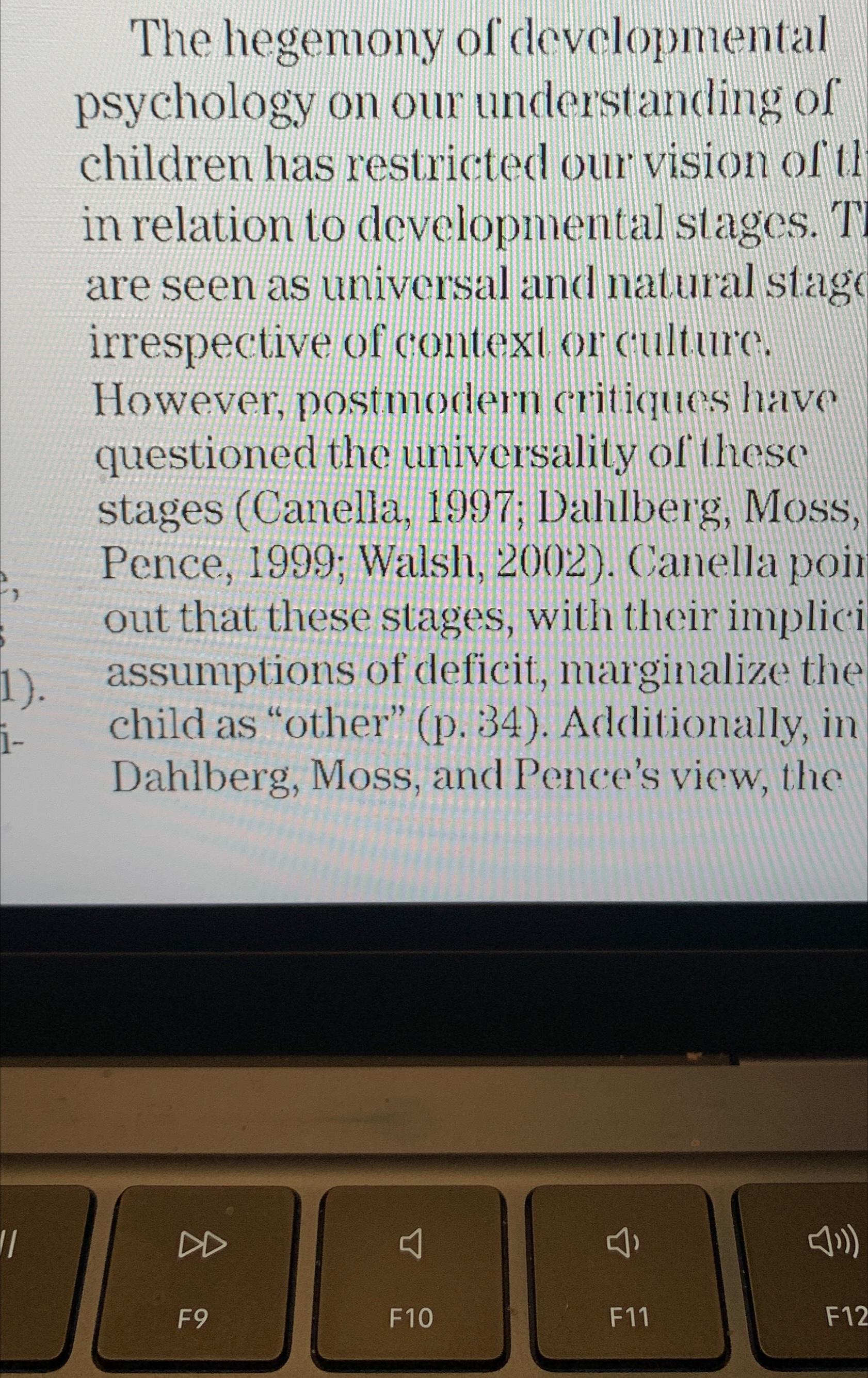 Solved The hegemony of developmental psychology on oux | Chegg.com