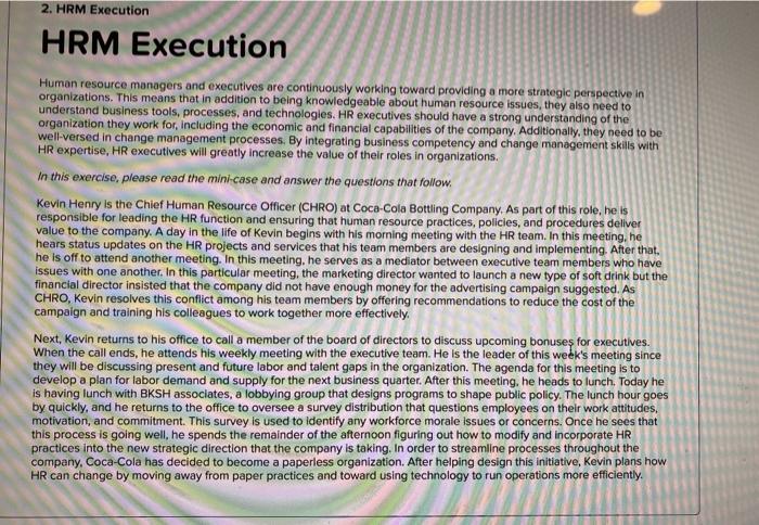 Solved 2. HRM Execution HRM Execution Human resource | Chegg.com