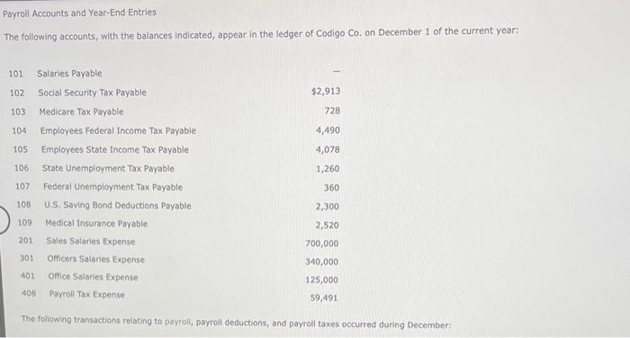 Solved Payroll Accounts and Year-End Entries The following | Chegg.com