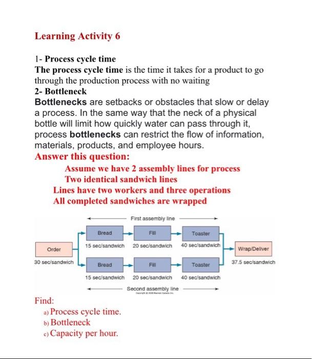 Solved Learning Activity 6 1- Process cycle time The process | Chegg.com