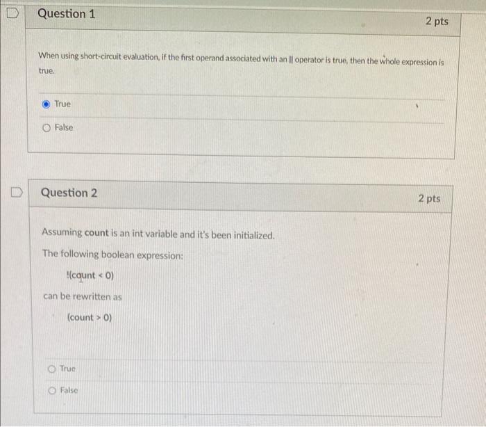 Solved When using short-circuit evaluation, if the first | Chegg.com