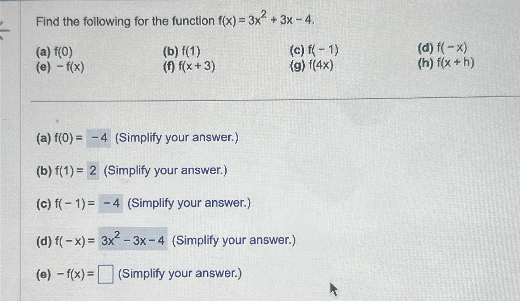 Solved Find the following for the function | Chegg.com