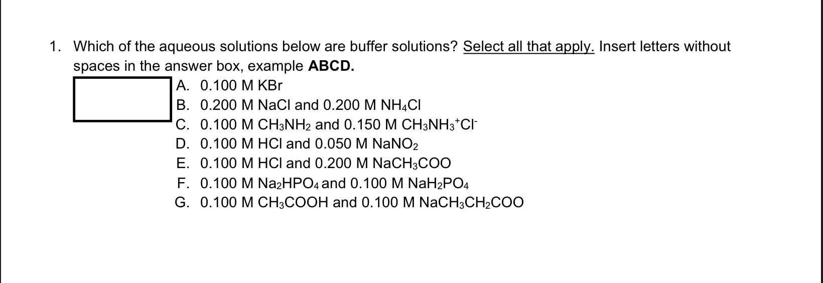 Solved Which of the aqueous solutions below are buffer | Chegg.com