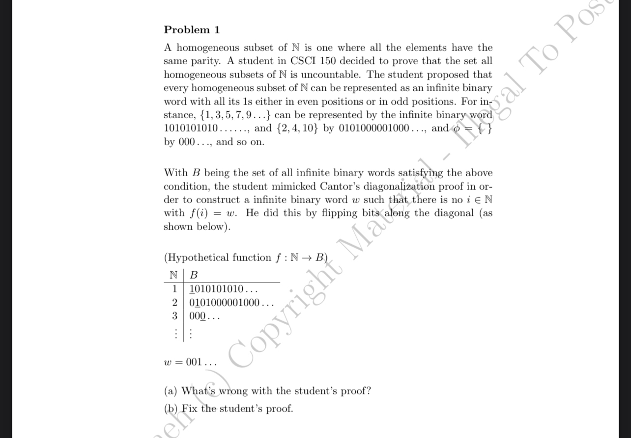 Solved Problem 1A homogeneous subset of N ﻿is one where all | Chegg.com