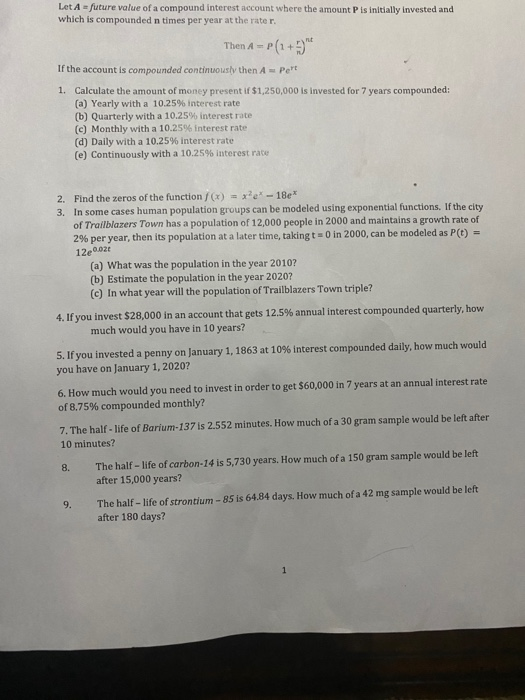 Solved Compound Interest Problems Name: Date Find the Future | Chegg.com