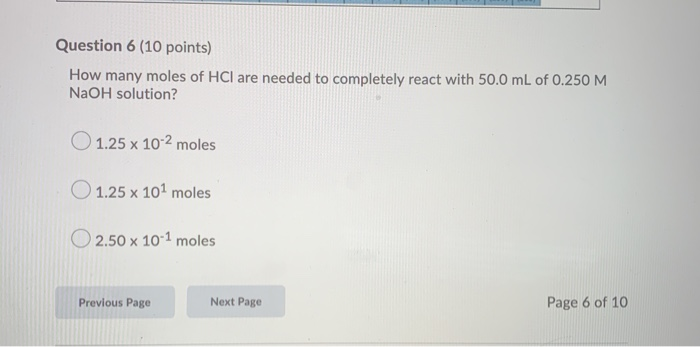 Solved Question 6 (10 points) How many moles of HCl are | Chegg.com