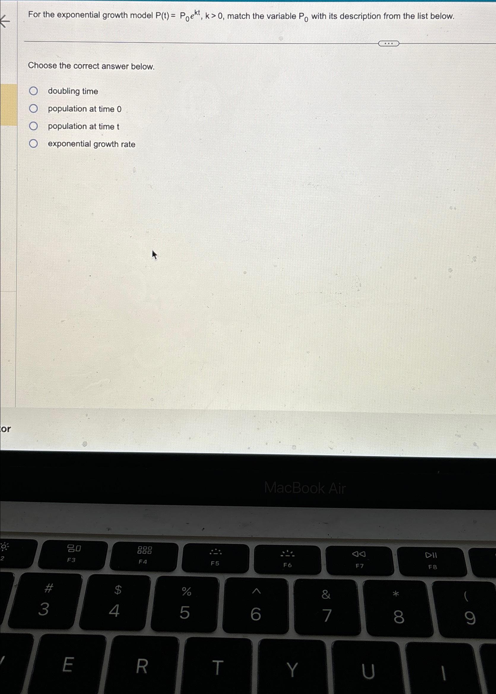 Solved For the exponential growth model P(t)=P0ekt,k>0, | Chegg.com
