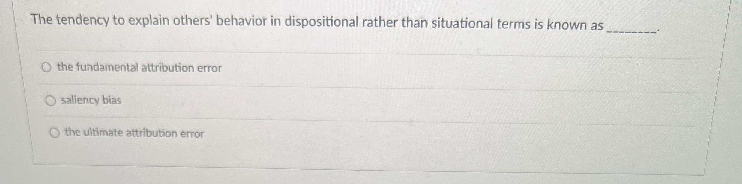 Solved The tendency to explain others' behavior in | Chegg.com