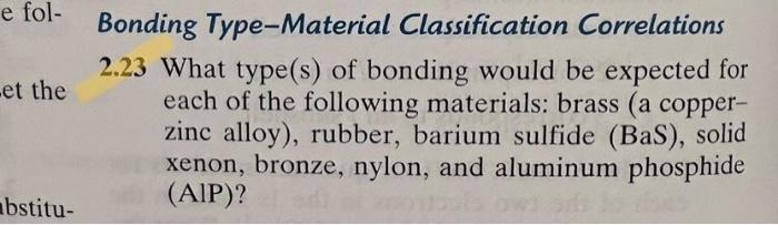 Solved Bonding Type-Material Classification Correlations | Chegg.com