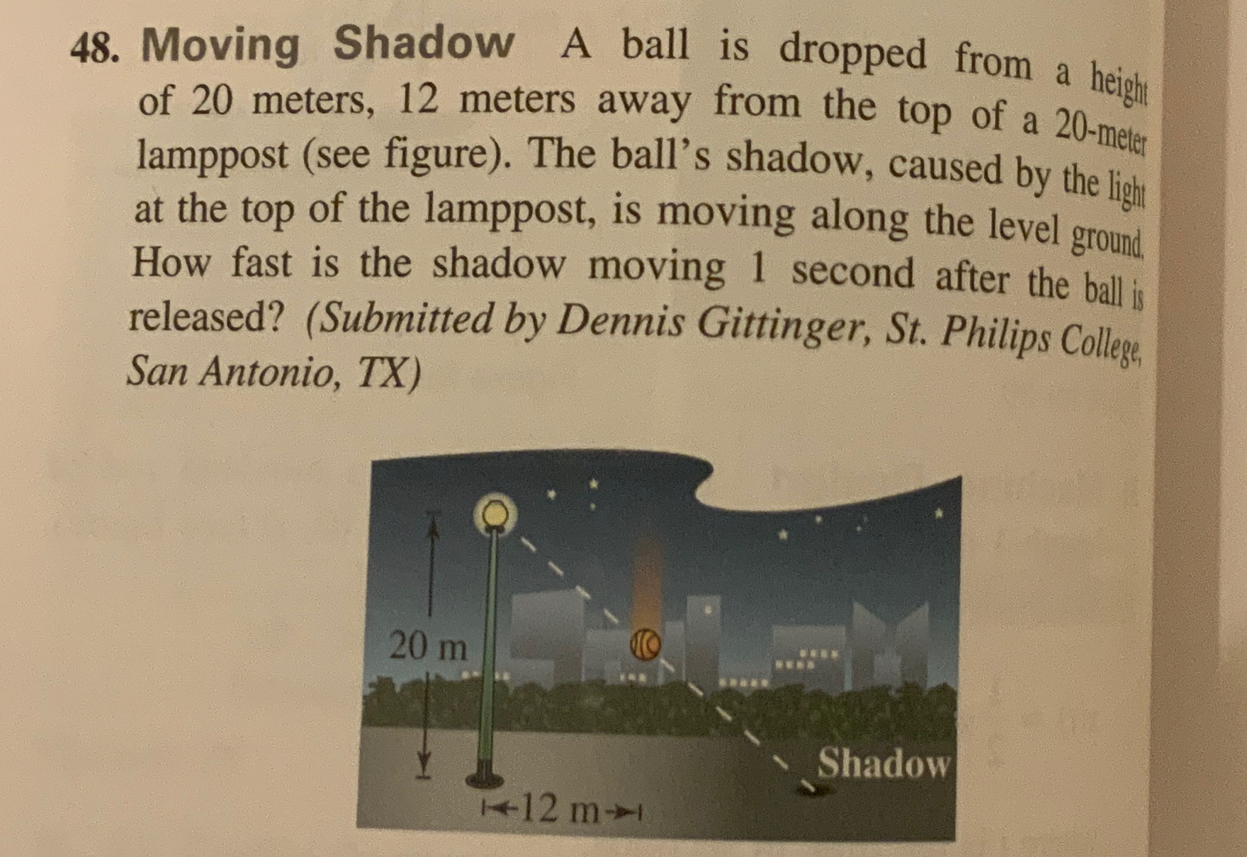 Solved Moving Shadow A ball is dropped from a height of 20 | Chegg.com
