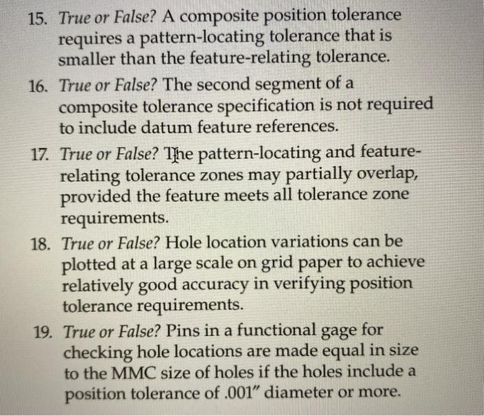 Solved 15. True or False? A composite position tolerance | Chegg.com