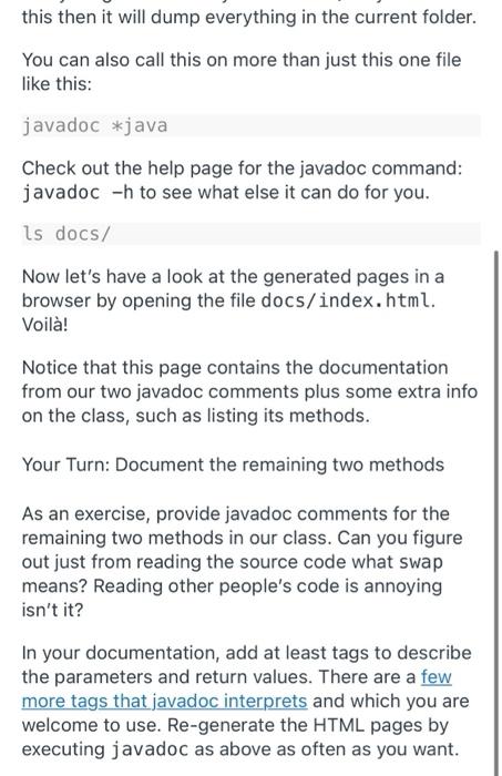 Solved Javadoc - Well documented code is useful code! Your | Chegg.com