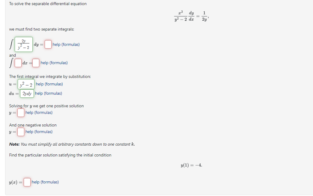 Solved To solve the separable differential | Chegg.com