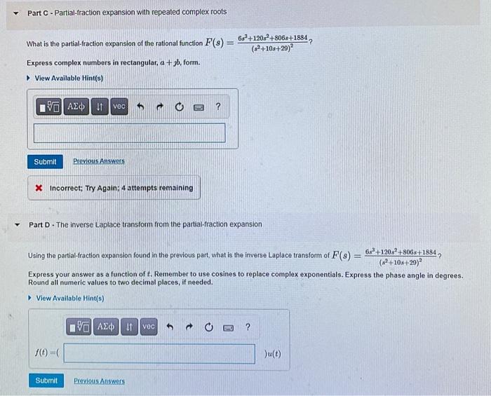 Solved Part C - Partial-fraction expansion with repeated | Chegg.com
