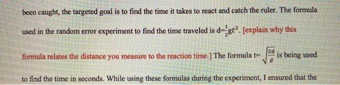Solved how does the formula d=1/2gt^2 related the distance | Chegg.com