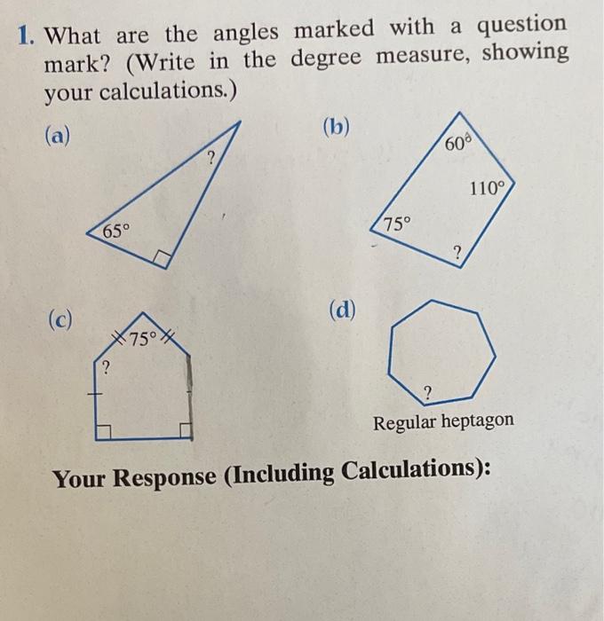 Solved 1. What are the angles marked with a question mark? | Chegg.com