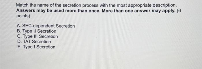 Solved Match the name of the secretion process with the most | Chegg.com