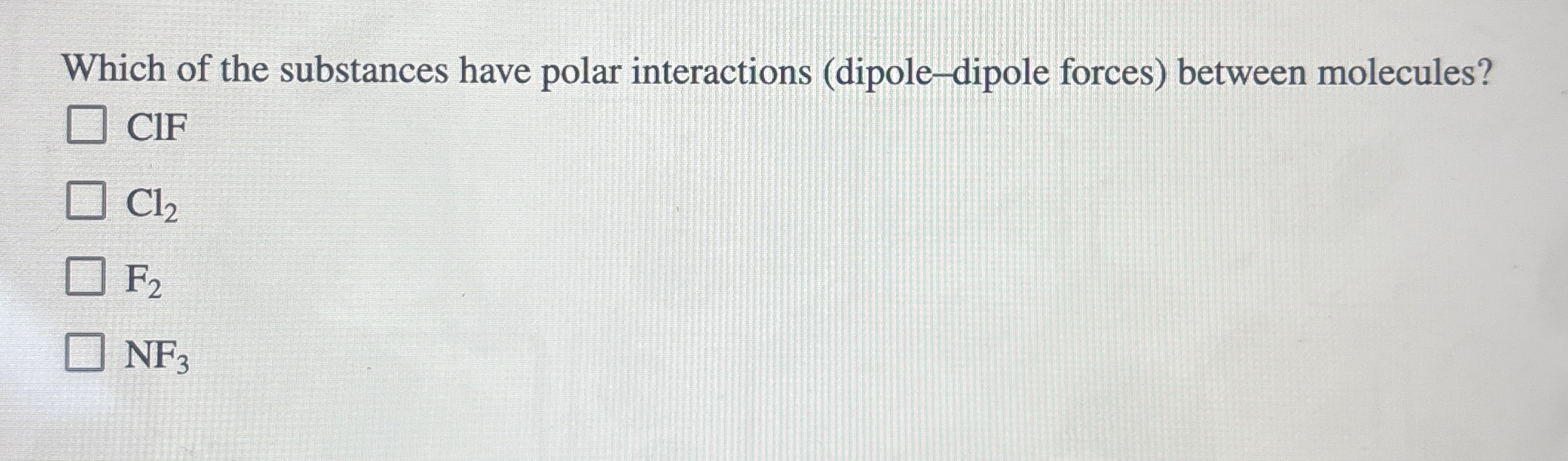 Solved Which of the substances have polar interactions | Chegg.com
