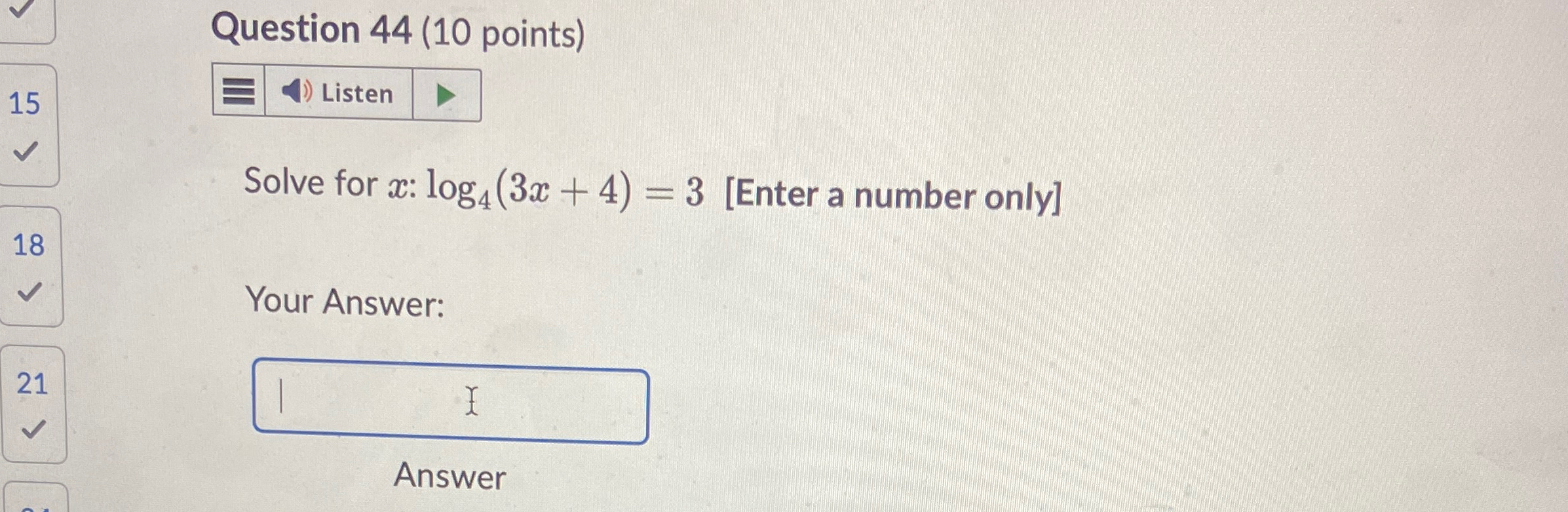 Solved Question 44 (10 ﻿points)ListenSolve for | Chegg.com