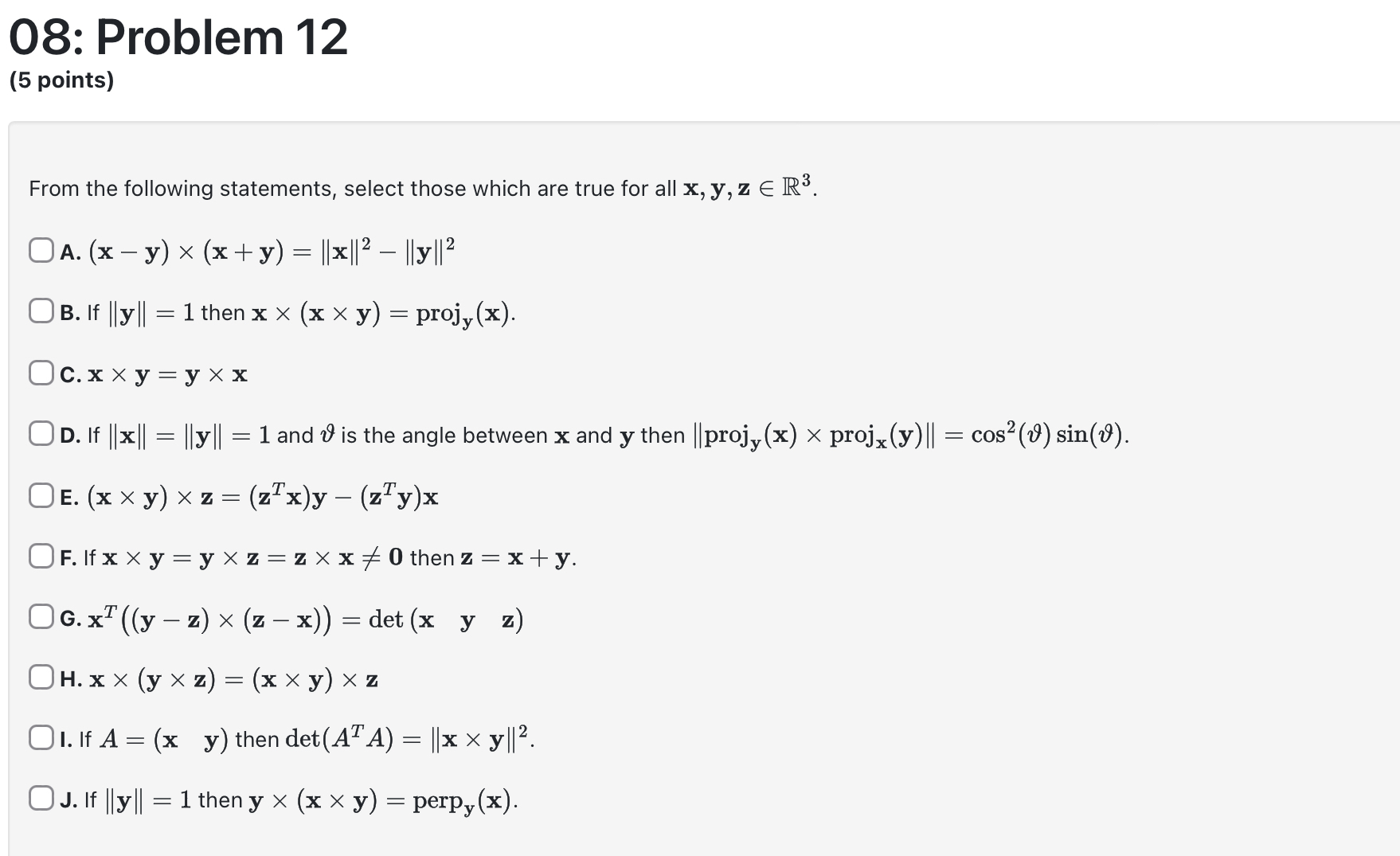 Solved 08: Problem 12(5 ﻿points)From the following | Chegg.com