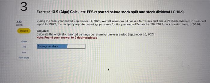 Solved Exercise 10-9 (Algo) Calculate EPS reported before | Chegg.com