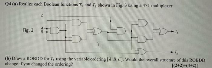 Solved Q4 (a) Realize each Boolean functions T₁ and T₂ shown | Chegg.com