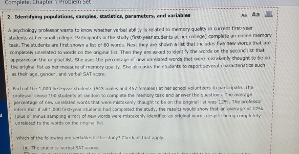 Solved Complete: Chapter 1 Problem Set Aa Aa 2. Identifying | Chegg.com