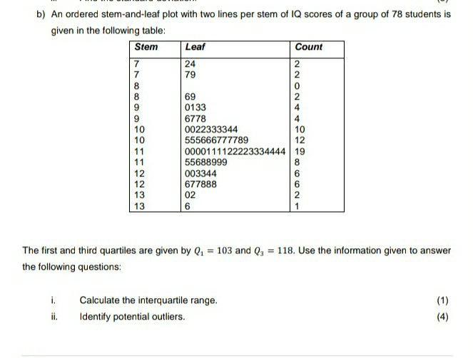Solved b) An ordered stem-and-leaf plot with two lines per | Chegg.com