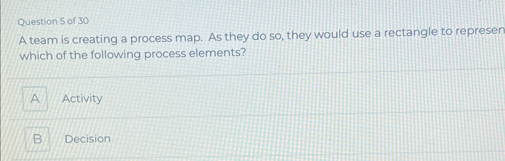 Solved Question 5 ﻿of 30A team is creating a process map. As | Chegg.com