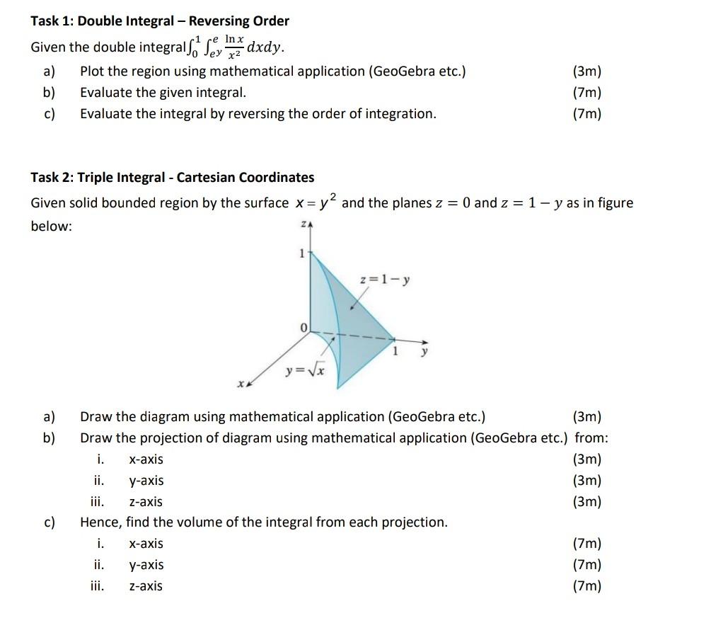 Solved Task 1: Double Integral - Reversing Order Given the | Chegg.com