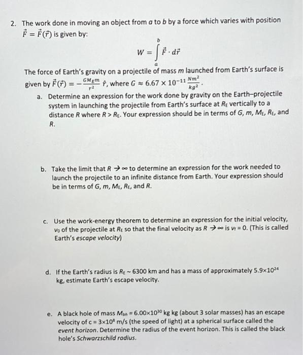 Solved 2. The work done in moving an object from a to b by a | Chegg.com